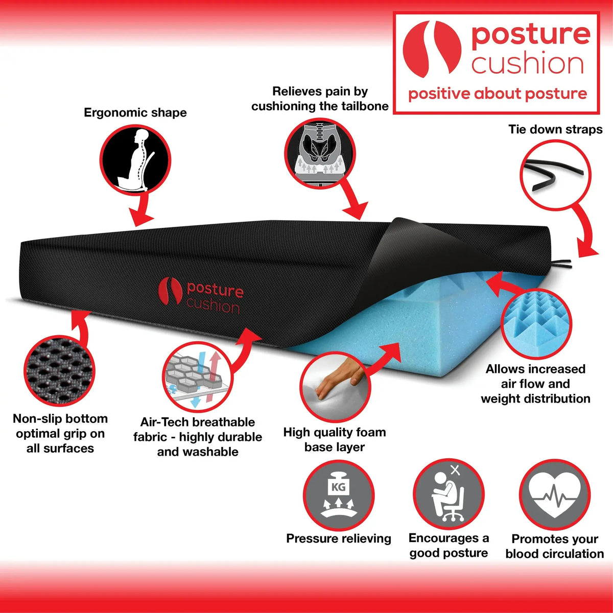 Posture Cushion Pyratex Wheelchair Seat Booster Cushion With AirTech C ...